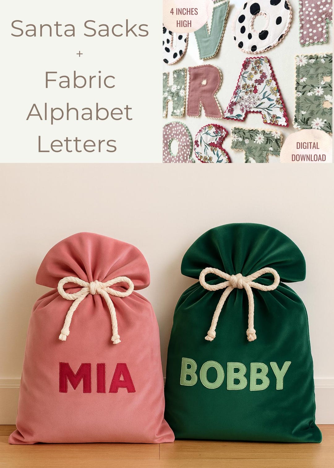Santa Sack Sewing Pattern With Fabric Alphabet Applique - Digital PDF ...