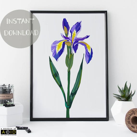Floral Art Print Iris Printable Art Instant Download Art | Etsy
