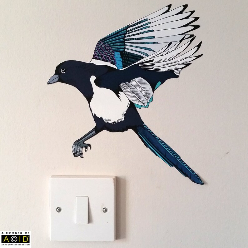 Magpie Wall Decal Gothic Home Decor Bird Wall Decor - Etsy
