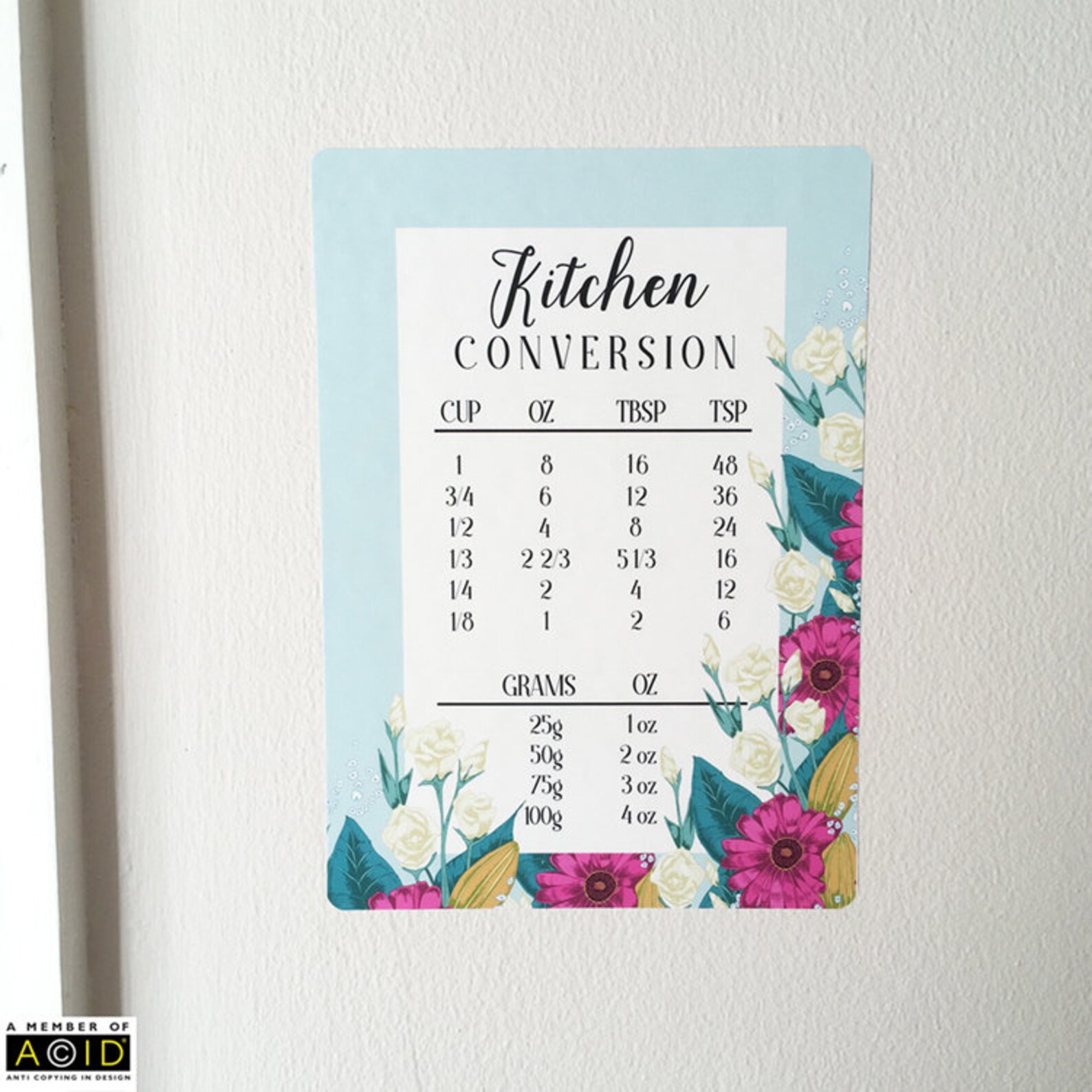 Kitchen Conversion Chart Wall Decal, Cooking Gift - Etsy