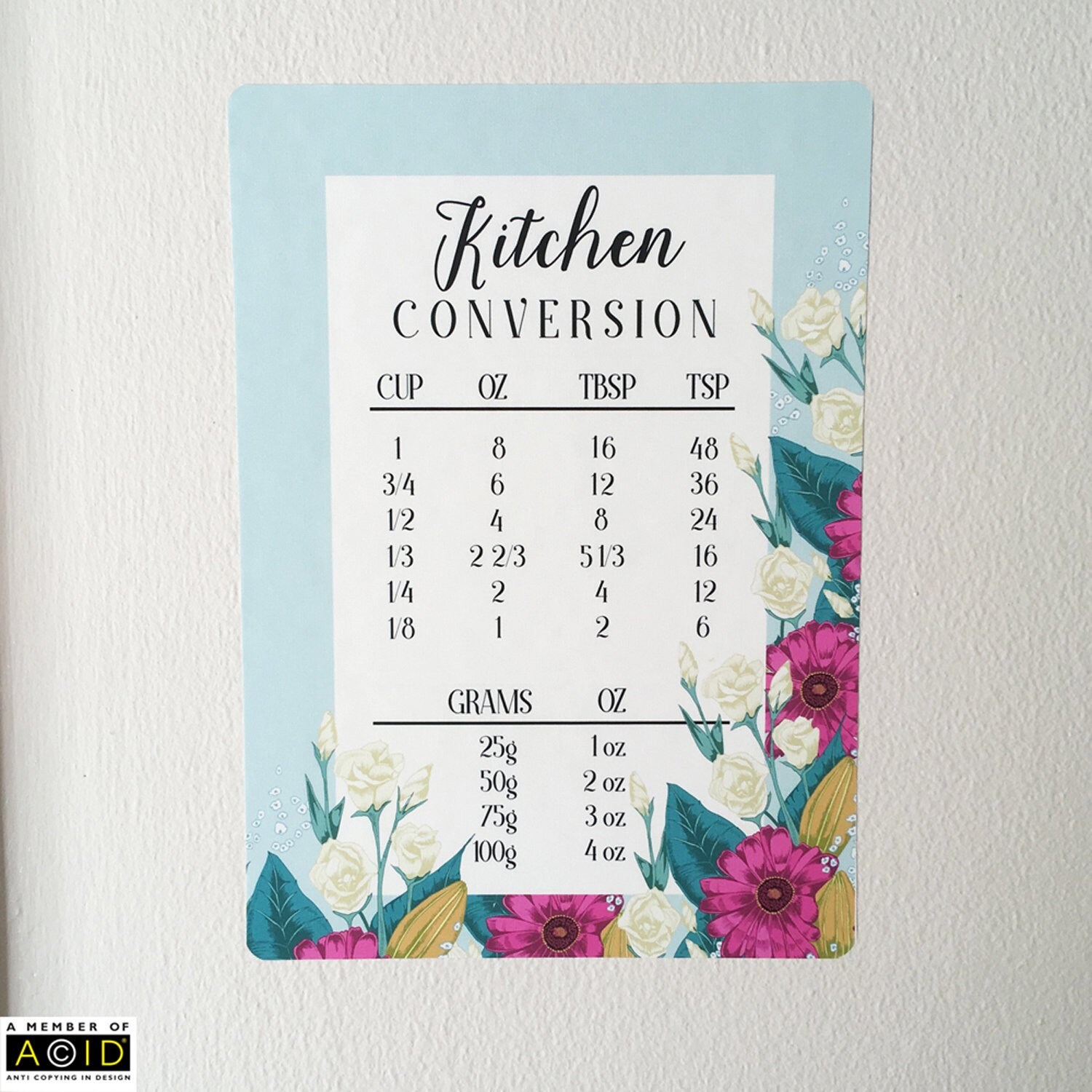 Kitchen Conversion Chart Wall Decal Cooking Gift | Etsy