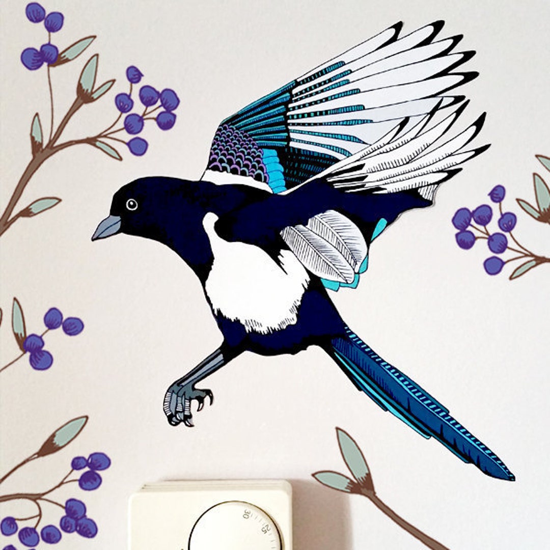 Magpie Wall Decal, Gothic Home Decor, Bird Wall Decor, Removable Wall ...