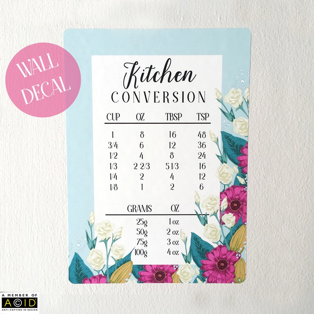 Kitchen Conversion Chart Wall Decal, Cooking Gift - Etsy