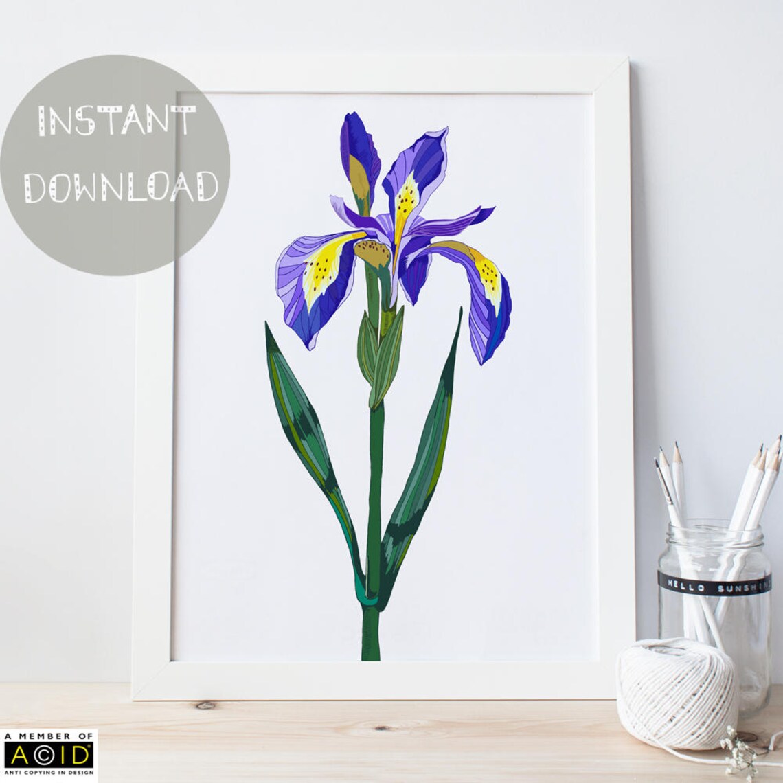 Floral Art Print, Iris Printable Art, Instant Download Art Print for ...