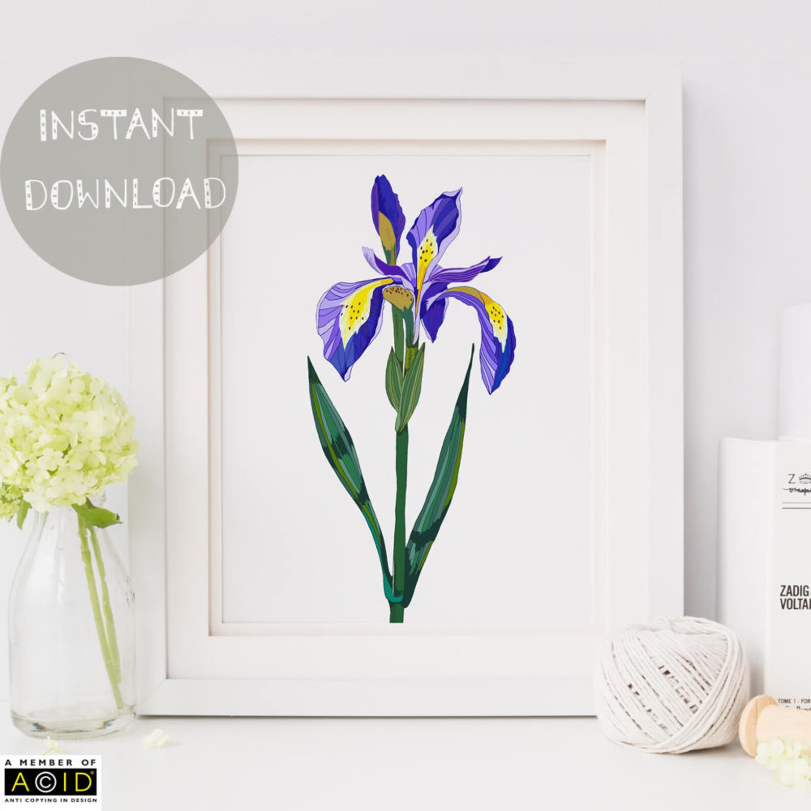 Floral Art Print, Iris Printable Art, Instant Download Art Print for ...