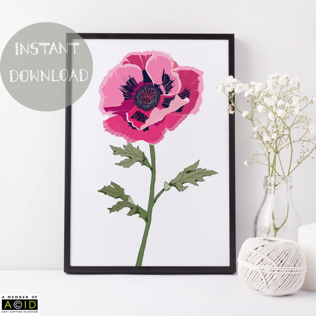 Gallery Wall Printable Art, Pink Poppy Instant Download - Etsy