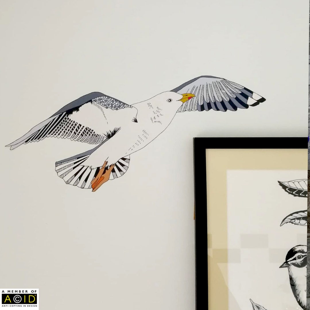 Seagull Wall Sticker, Nautical Wall Art, Flying Seagull Wall Decal ...