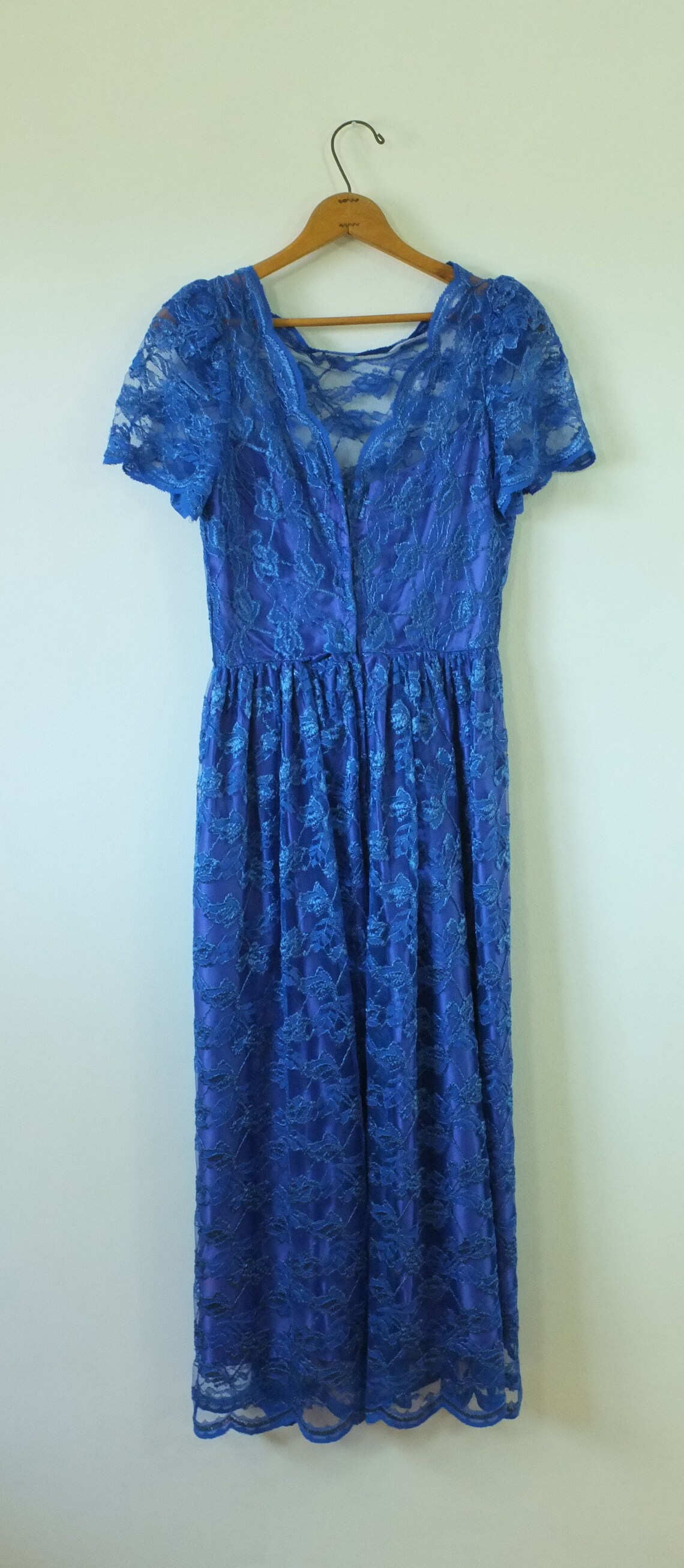 Vintage Blue Lace Dress | 1970s Vintage Blue Dress | Scalloped Neckline ...