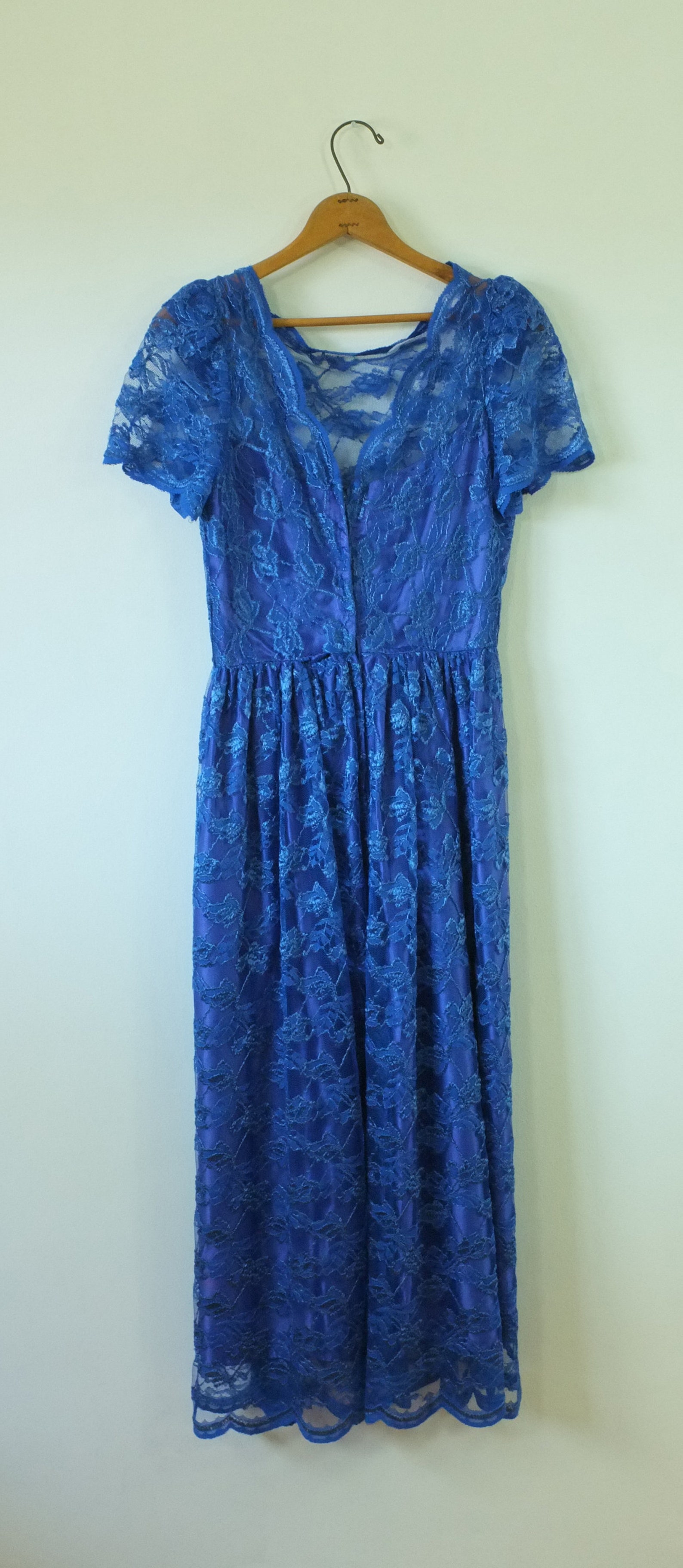 Vintage Blue Lace Dress | 1970s Vintage Blue Dress | Scalloped Neckline ...