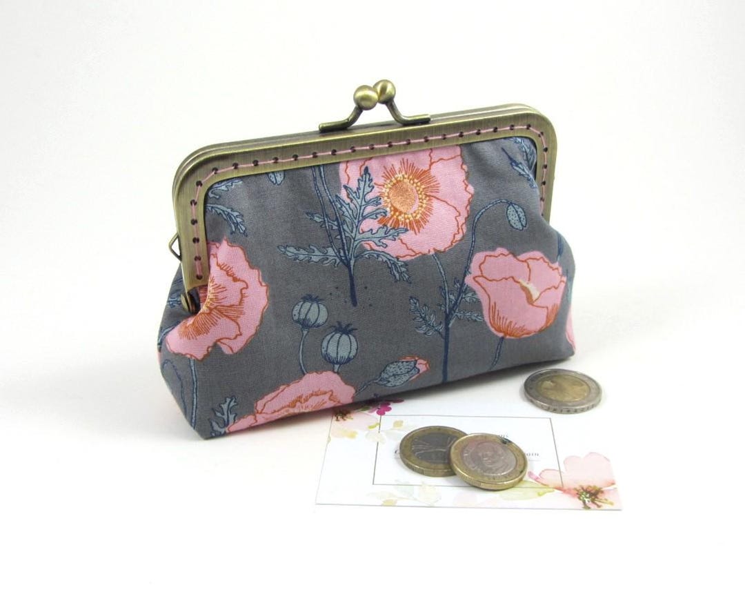 Card and Coin Kiss Lock Purse, Nature Icelandic Poppy Pouch, Handsewn ...