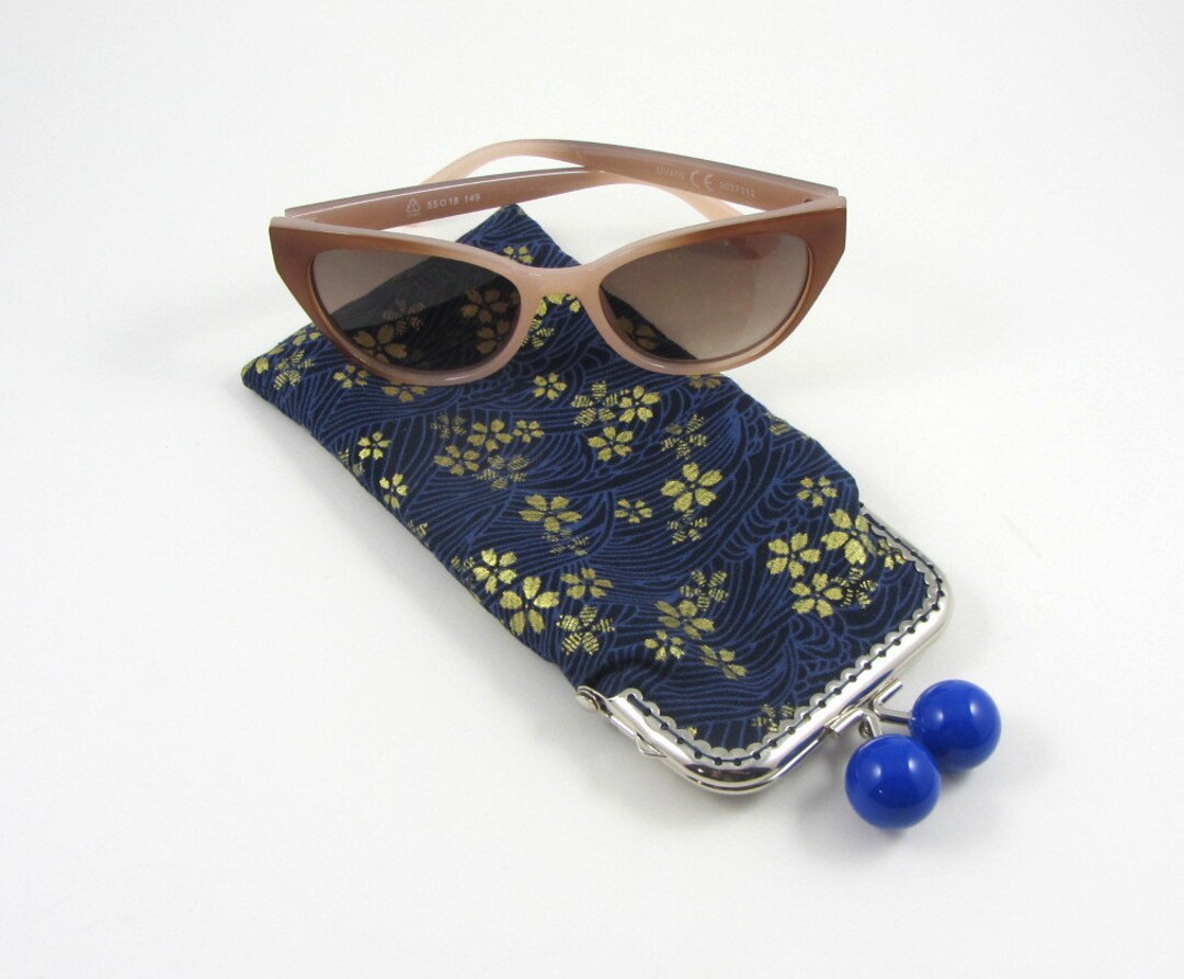 Eyeglasses Case, Padded Cotton Case, Pen and Pencil Pouch, Blue Bobble ...
