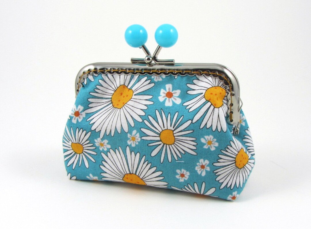 Metal Clasp Change Purse, Blue Bobble Kisslock Purse, Coin and Card ...