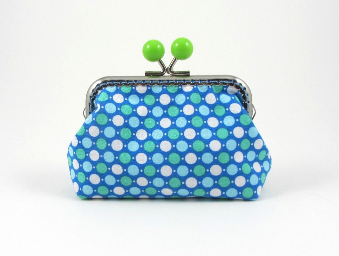 Clasp Coin Purse, Green Bobble Kiss Lock Purse, Change Purse in Cotton ...