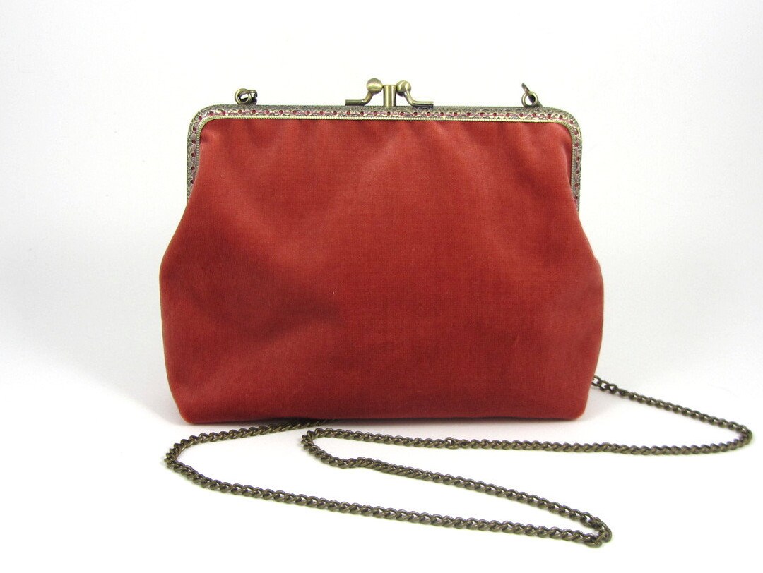 Womens Velvet Purse, Double Clasp Metal Frame, Soft Orange Crossbody ...