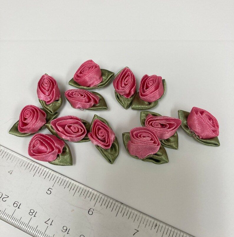 Hot Pink Satin Ribbon Rose Flower, Sew on Flower, Flower Applique, Rose ...