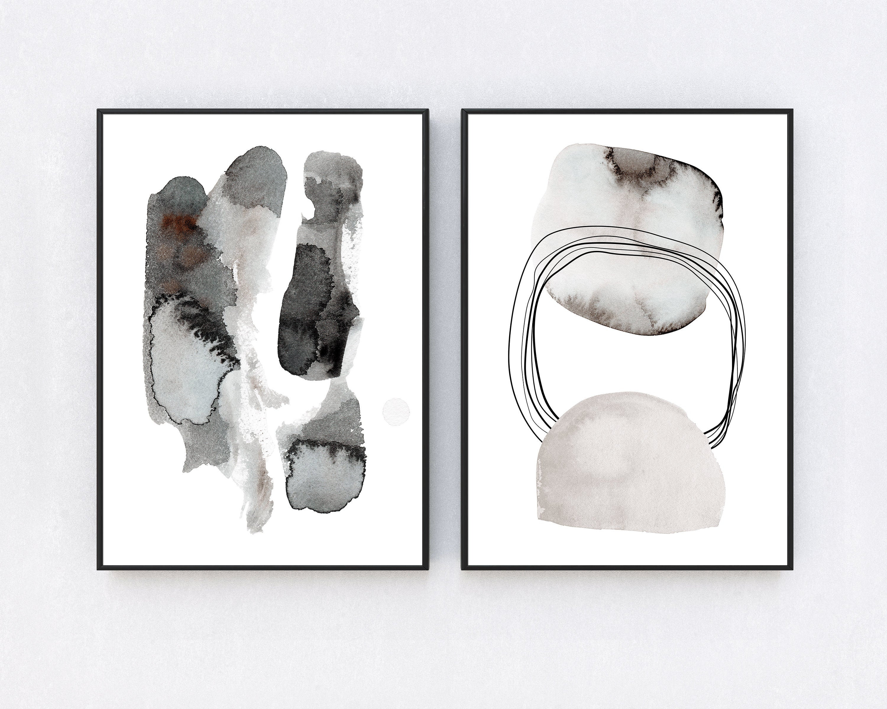 Set of 2 Monochromatic Abstract Prints Wall Art Home Decor | Etsy