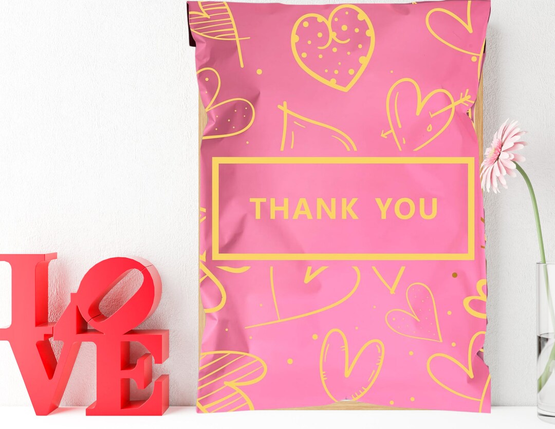 Pink Hearts 10x13 Valentines Poly Mailers Gold Hearts Shipping Envelope ...