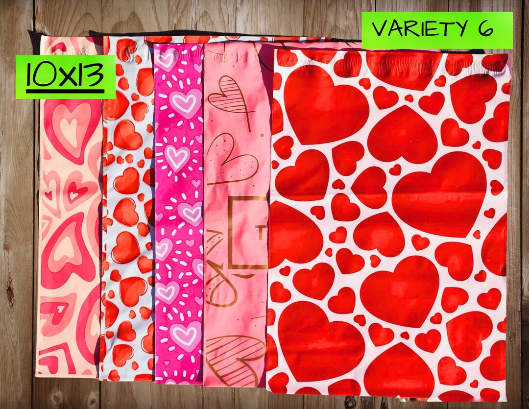 Heart Theme Variety Pack 6 10x13 Poly Mailers Valentines Day Floralv ...