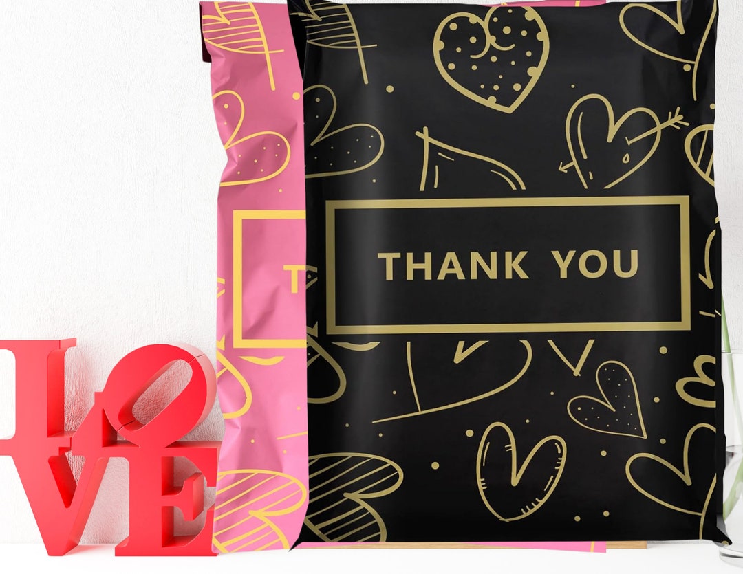 Pink Hearts & Black Hearts 14.5x19 Valentines Poly Mailers Shipping ...