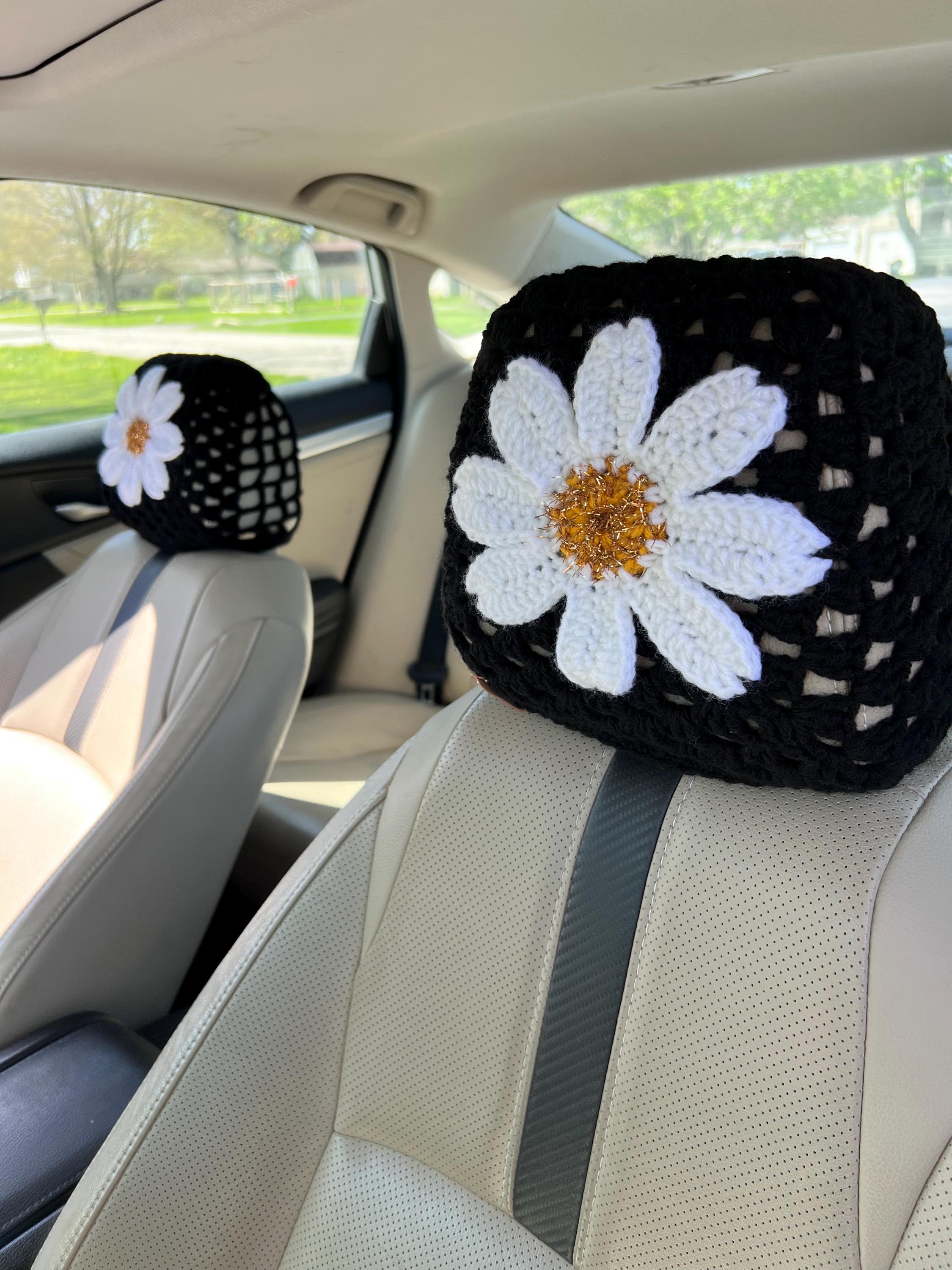 US Seller Daisy Headrest Cover,crochet Headrest Cover,headrest Cover ...
