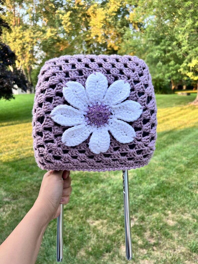 Crochet Daisy Car Headrest Cover – Handmade Floral Car Interior ...