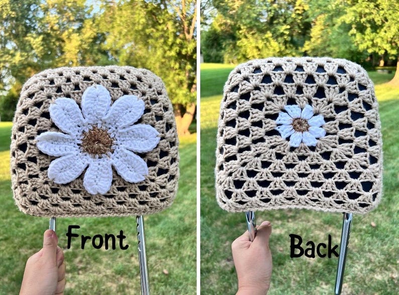 Crochet Daisy Car Headrest Cover – Handmade Floral Car Interior ...