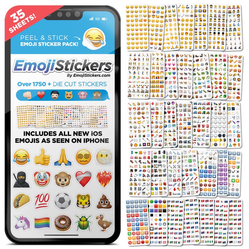 Emoji Sticker Pack 1750 Die Cut Vinyl Emoji Stickers, 35 Sheets, 50 ...