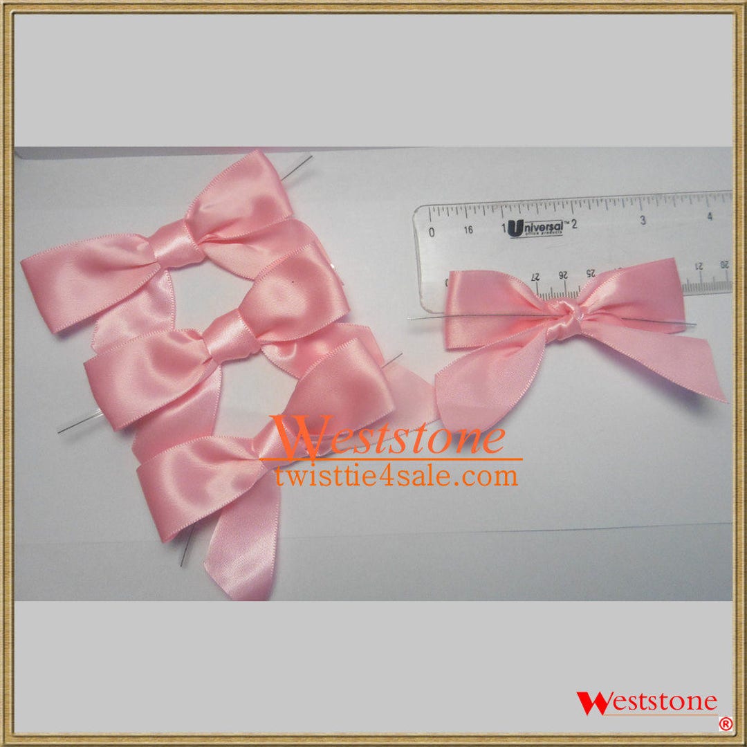 50pcs 3 1/2" Pink Satin Ribbon Bow With4" Clear Ties - Etsy