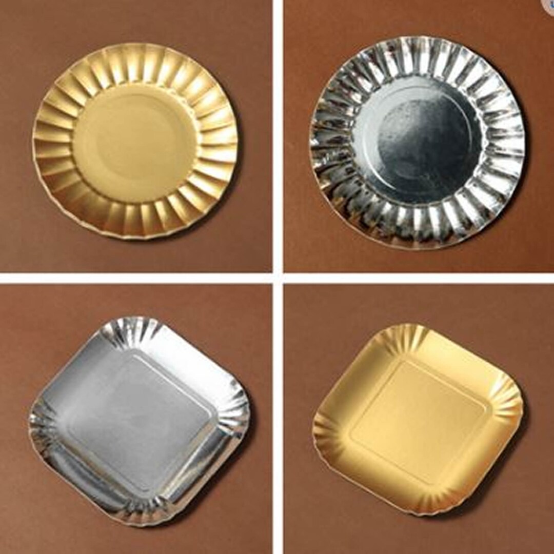 50pcs Round/square Gold or Silver Paper Plate 3 3/4" (10cm) for ...