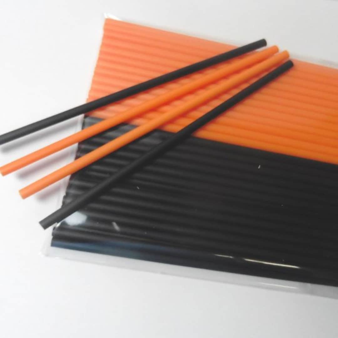 Orange and Black - 50 Pcs 6" X 5/32" Plastic Lollipop Sticks for Cake ...