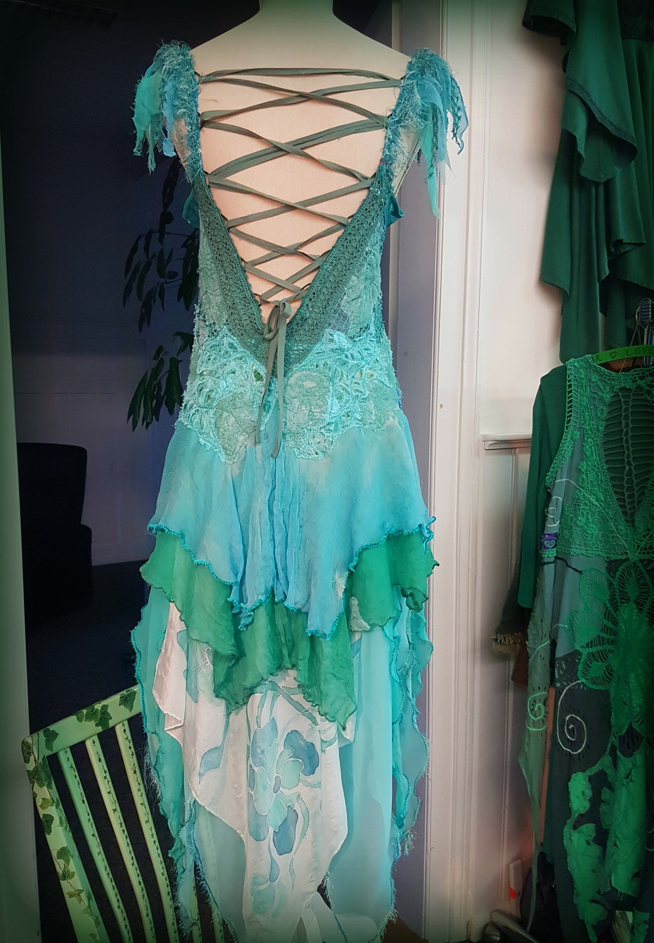 Enchanted Mermaid Gown Elven - Upcycled Fairy Fantasy Dress - Festival ...