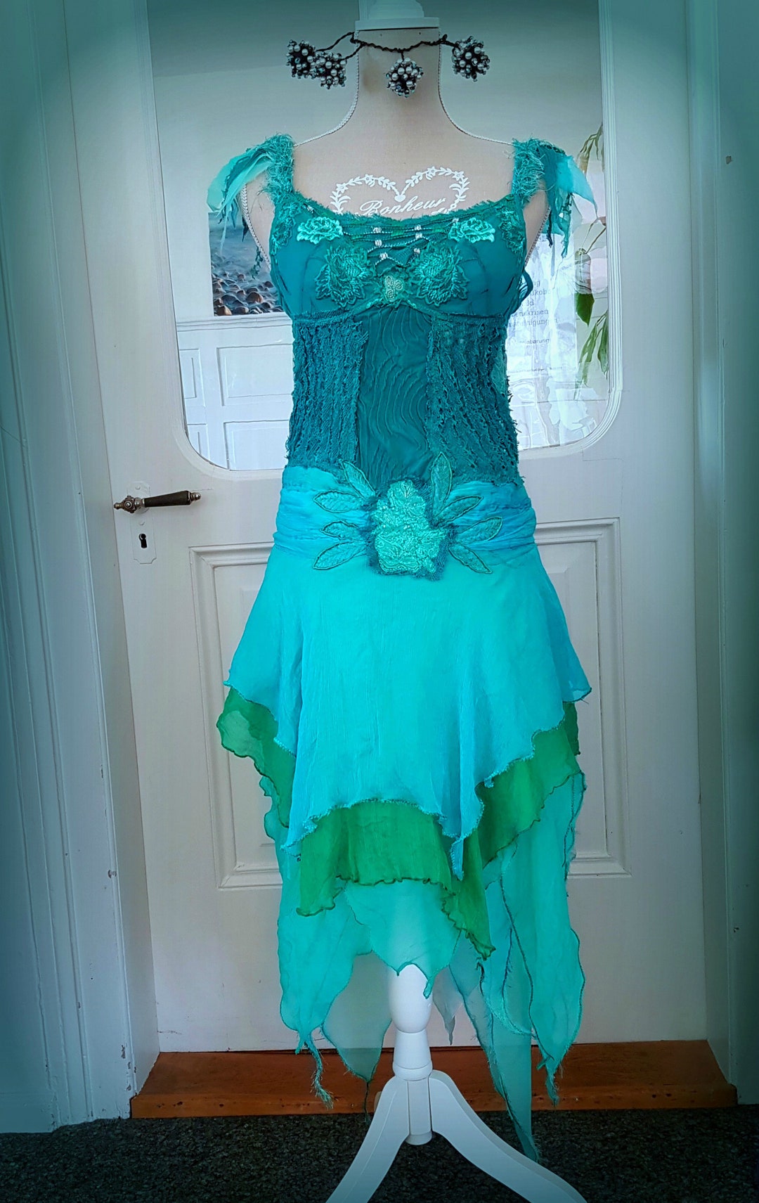 Enchanted Mermaid Gown Elven - Upcycled Fairy Fantasy Dress - Festival ...