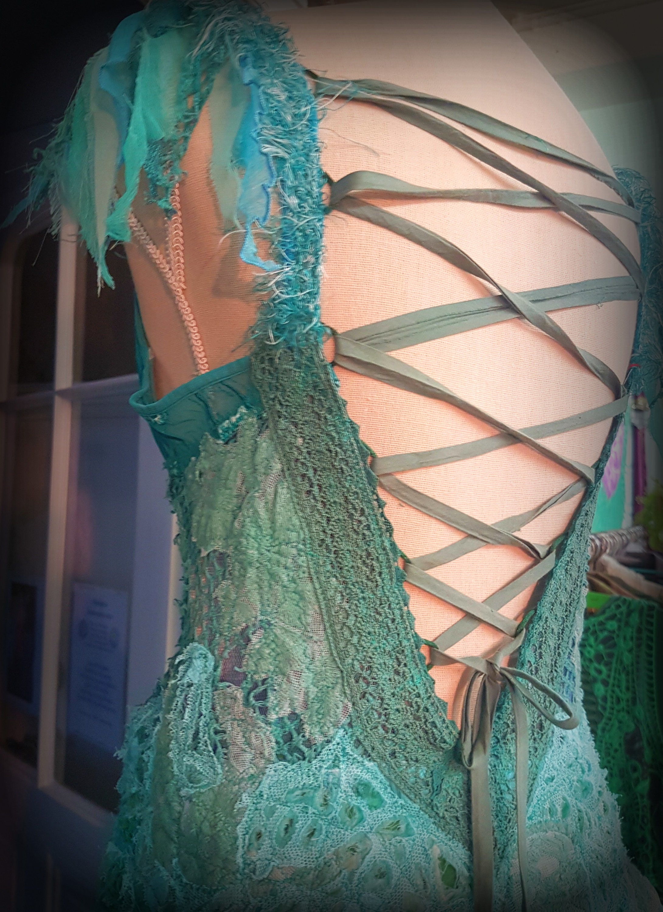 Enchanted Mermaid Gown Elven - Upcycled Fairy Fantasy Dress - Festival ...