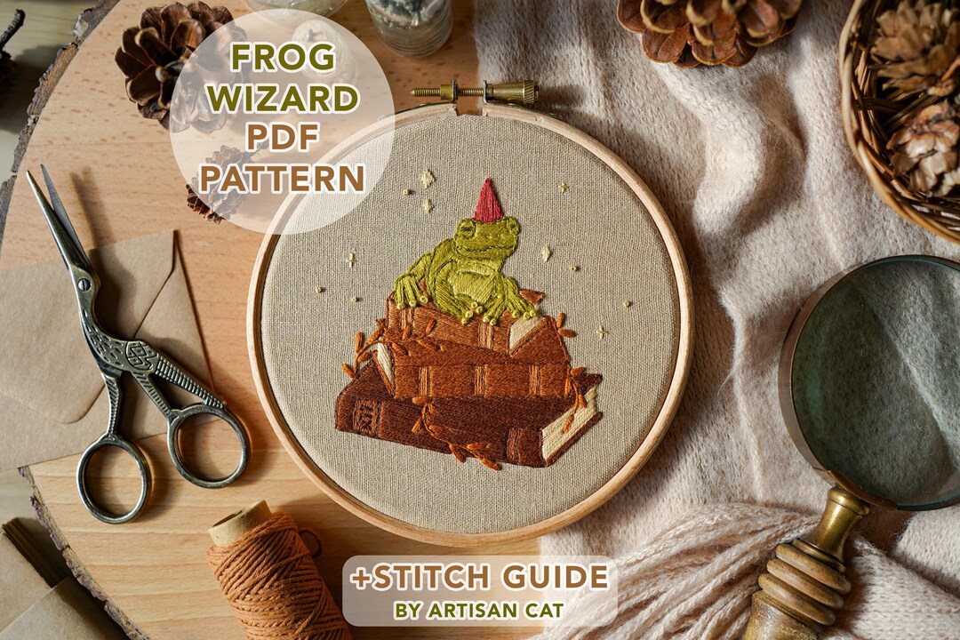 Frog Wizard Embroidery Pattern & Stitch Guide | Whimsical Cottagecore ...