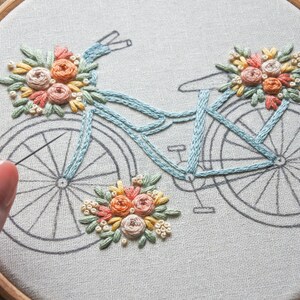 Floral Bike Hand Embroidery Pattern With Stitch Guide (PDF Download ...