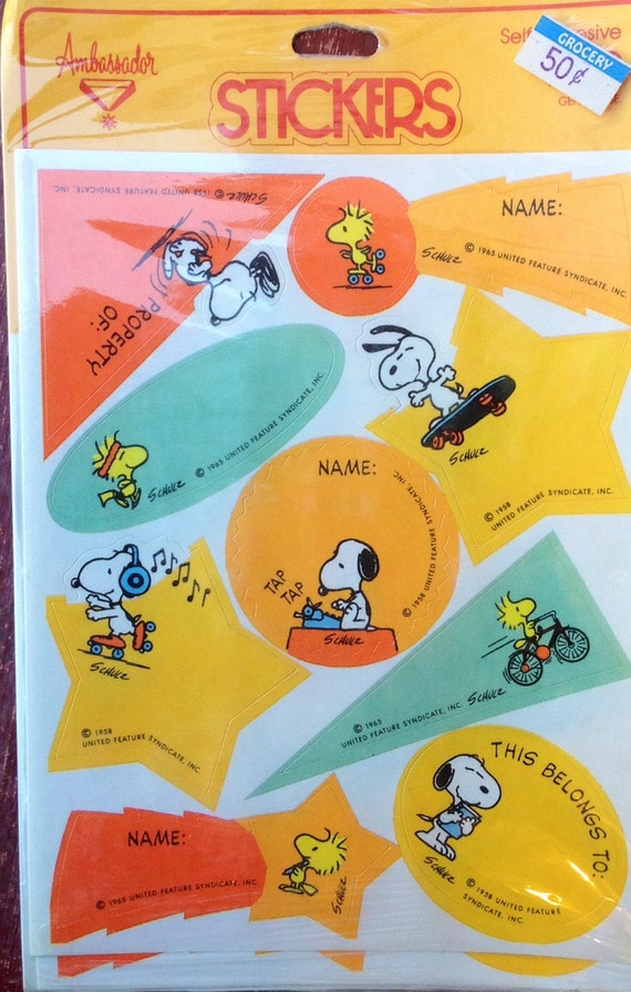 Items similar to Snoopy Vintage Stickers, Snoopy Name Labels, Snoopy ...