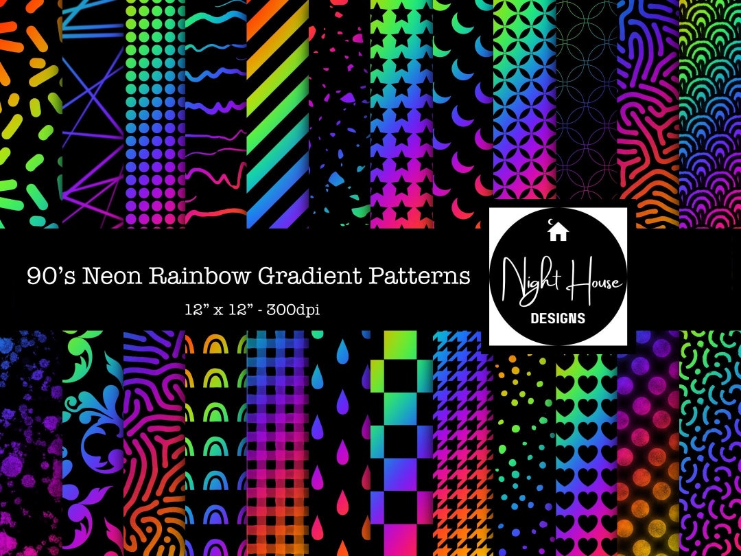90s Neon Rainbow Gradient Pattern Digital Papers, Commercial Use ...
