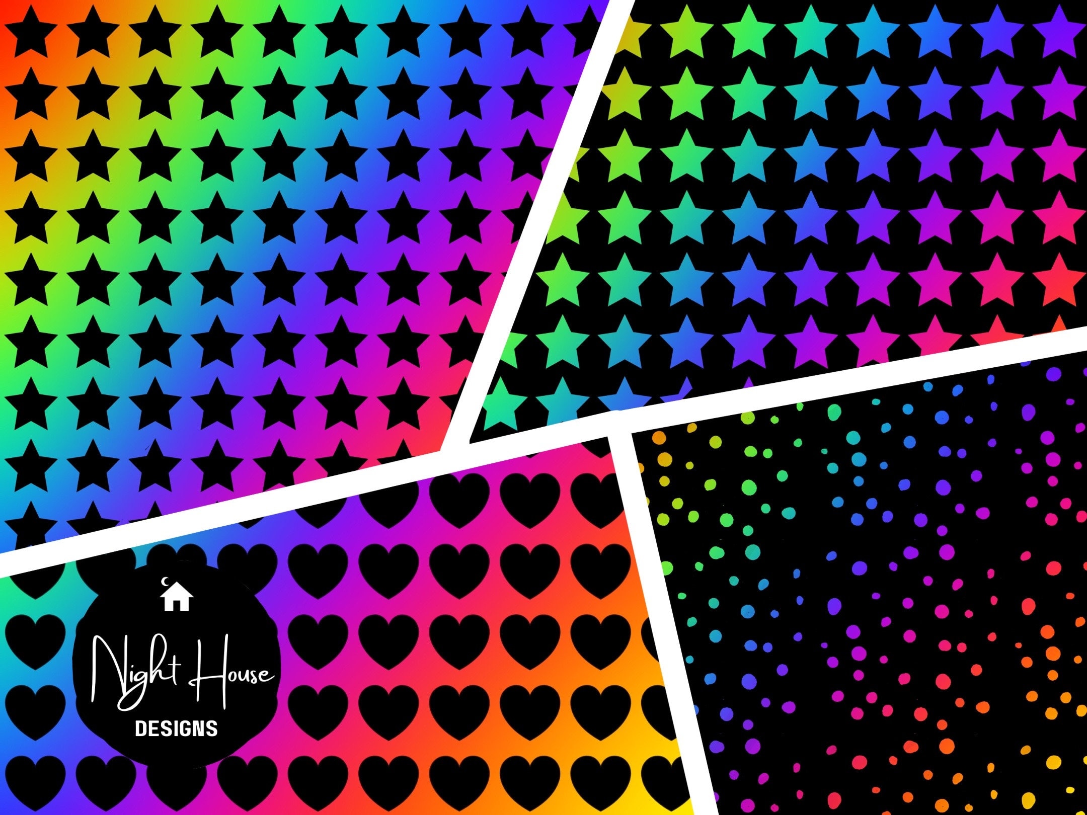 90s Neon Rainbow Gradient Pattern Digital Papers, Commercial Use ...