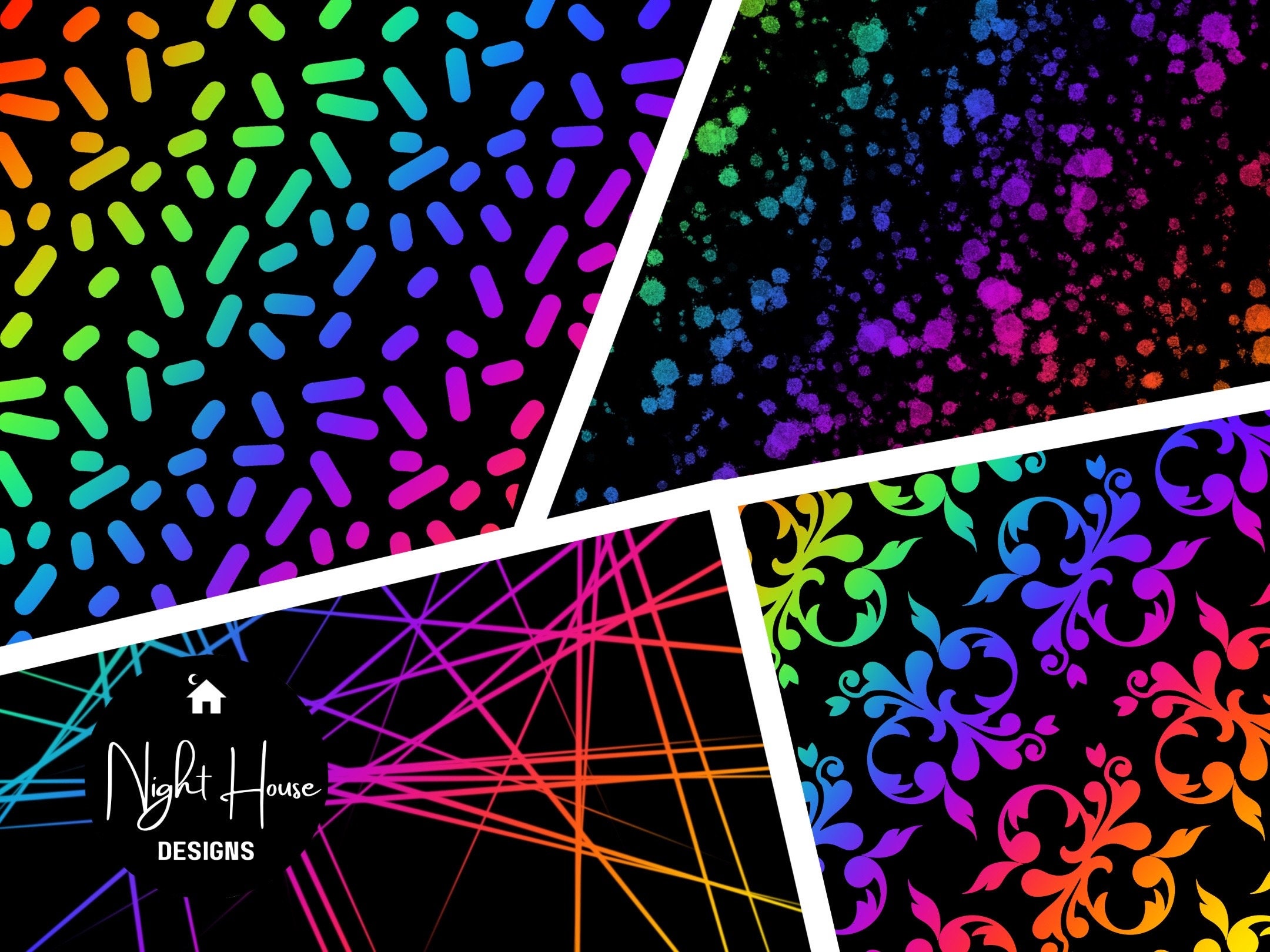 90s Neon Rainbow Gradient Pattern Digital Papers, Commercial Use ...
