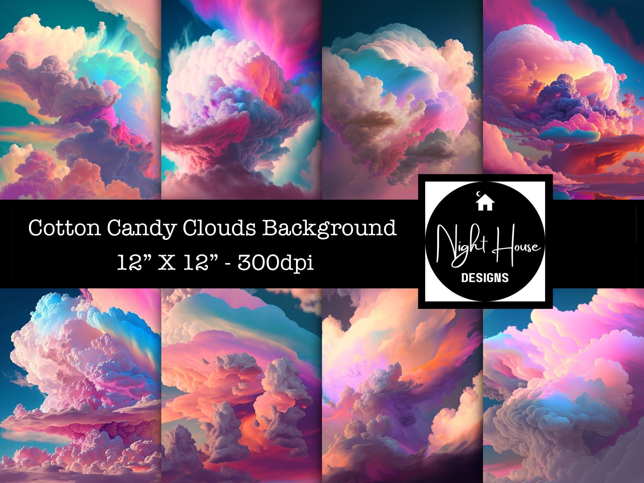Cotton Candy Clouds Background Digital Papers, Commercial Use Instant Download, Sky, Clouds ...