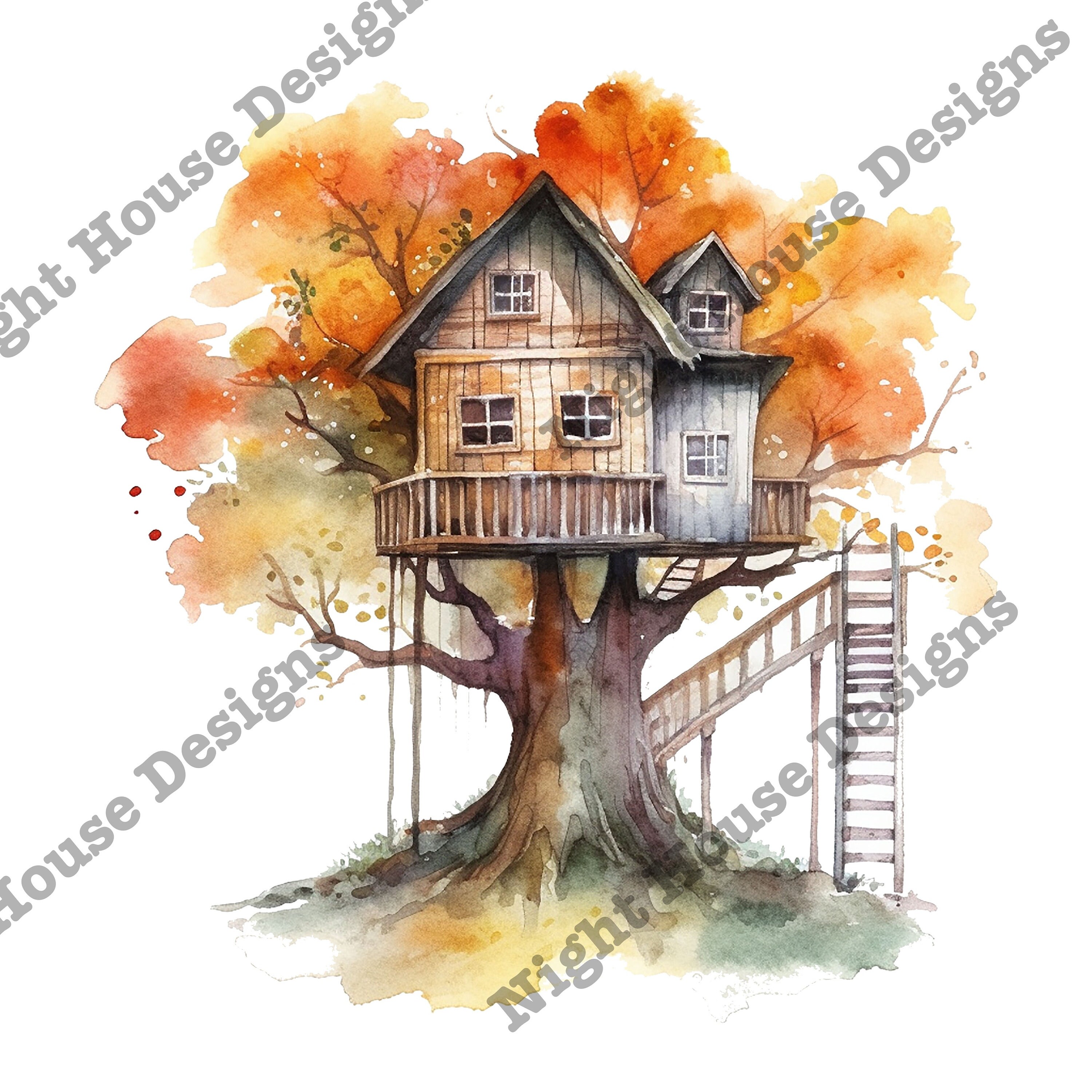 Watercolor Tree House Pngs Cute Clipart, Poster, Digital Planner ...
