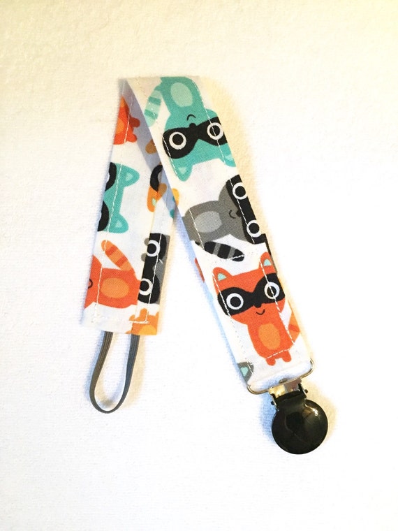 Woodland Pals Raccoon Pacifier Clip: Orange Grey Teal nature | Etsy