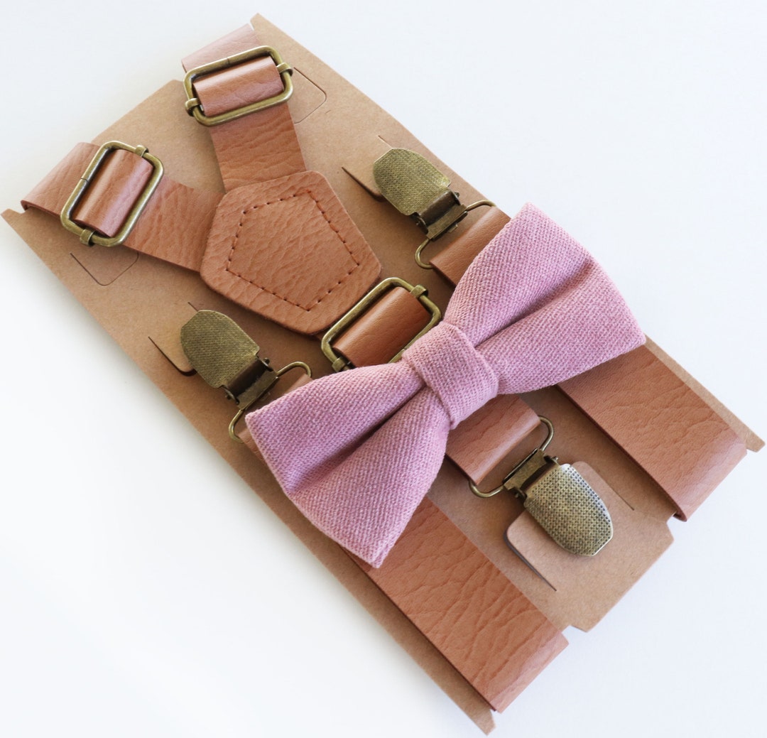 Mauve Bow Tie and Tan Leather Suspenders, Mauve Bow Tie, Mauve ...