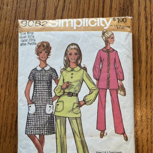 Original Vintage 1970 Simplicity Dress or Tunic and Pants Pattern 9082 ...