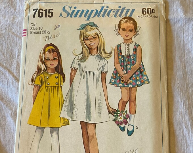 Original Vintage 1968 Simplicity Girls' Shift Dress Pattern # 7615 Size ...