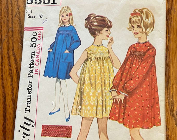 Original Vintage 1964 Simplicity Girl's Smocked Dress Pattern W Sleeve ...