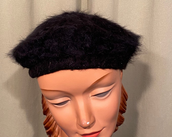 Sweet Original Vintage Hand Knit Soft Fuzzy Black Angora Beret - Etsy