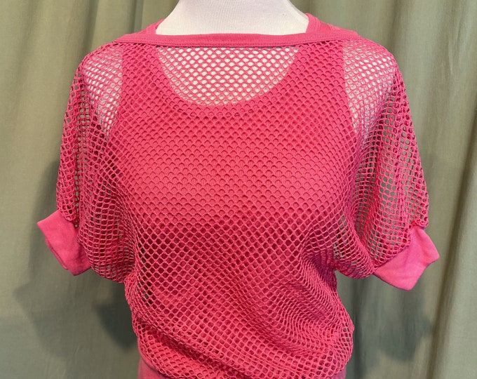 Fun Original Vintage 70s 80s Pink Mesh Top W Attached Strappy Tank Top ...
