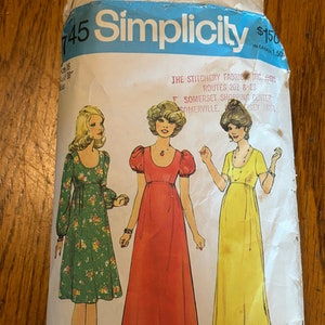 Original Vintage 1975 Simplicity Empire Waist Dress Pattern 7245 Miss ...