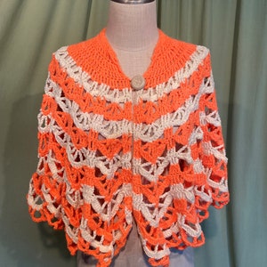 Funky Original Vintage Hand Crocheted Fluorescent Orange & Cream Lacy ...